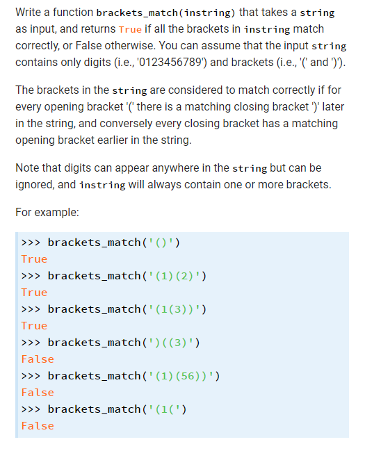 Solved Write A Function Bracketsmatchinstring That Takes 1311