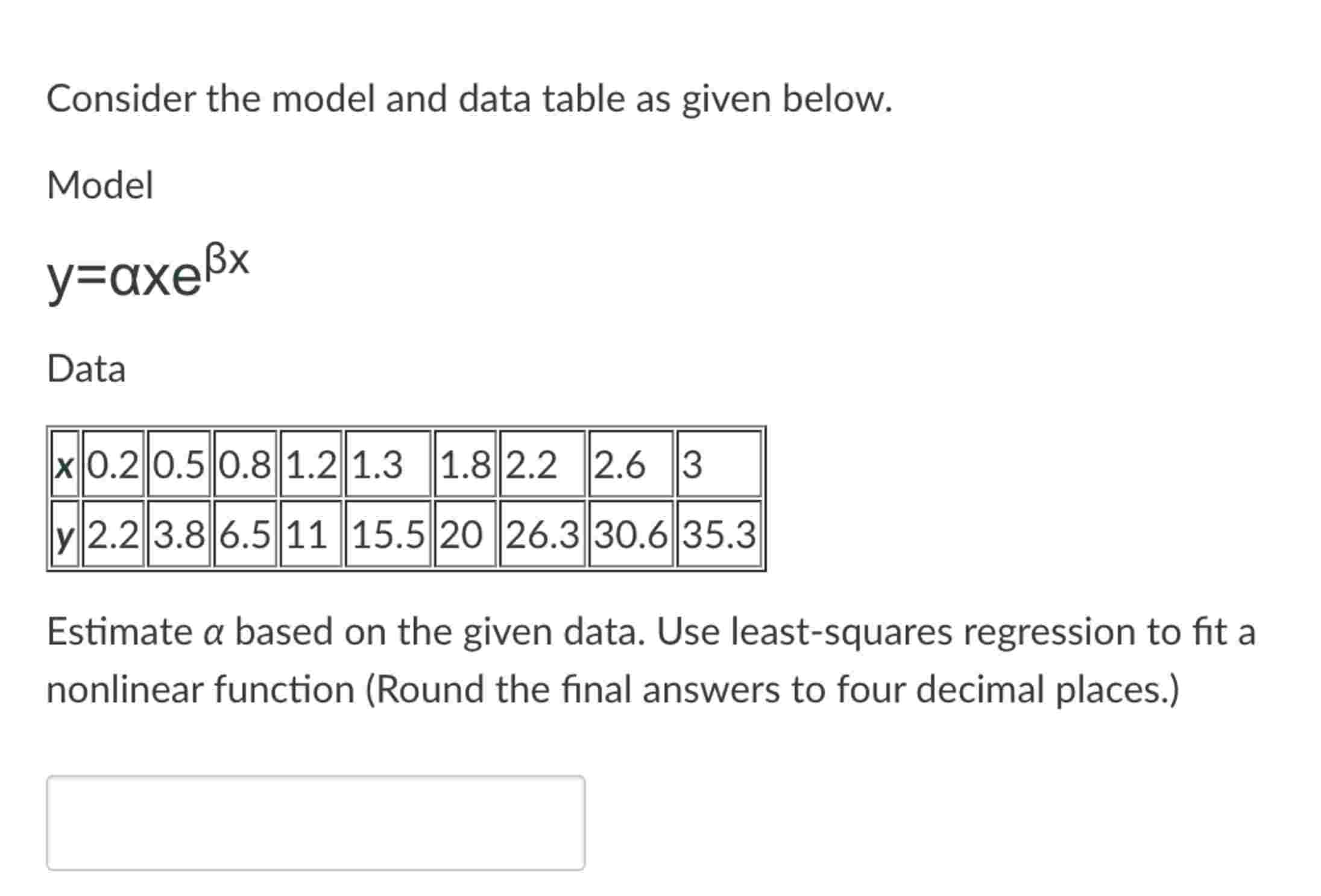 Solved Consider the model and data table as ﻿given | Chegg.com