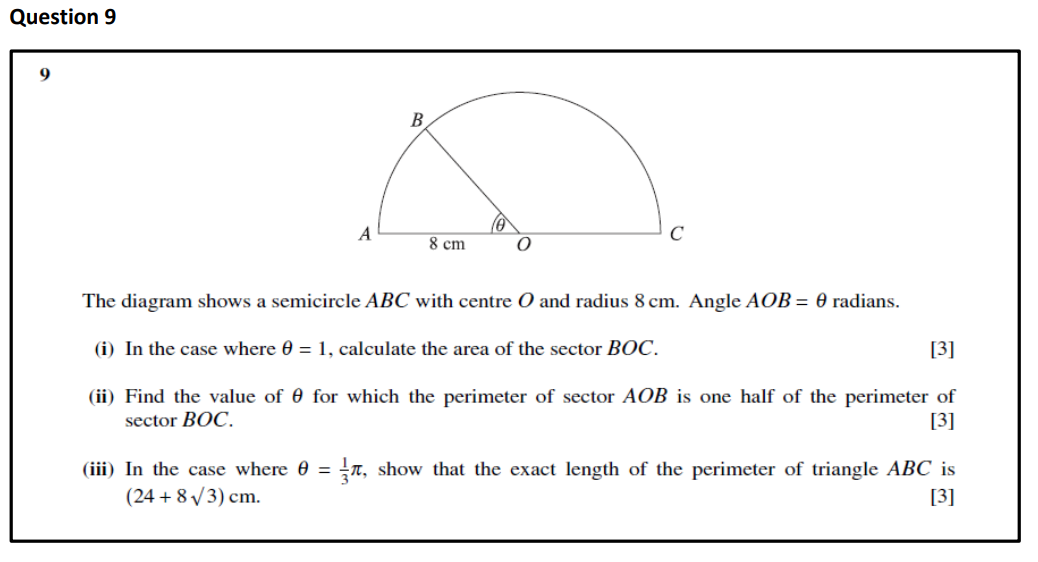 Solved Question 9 9 The diagram shows a semicircle ABC with | Chegg.com