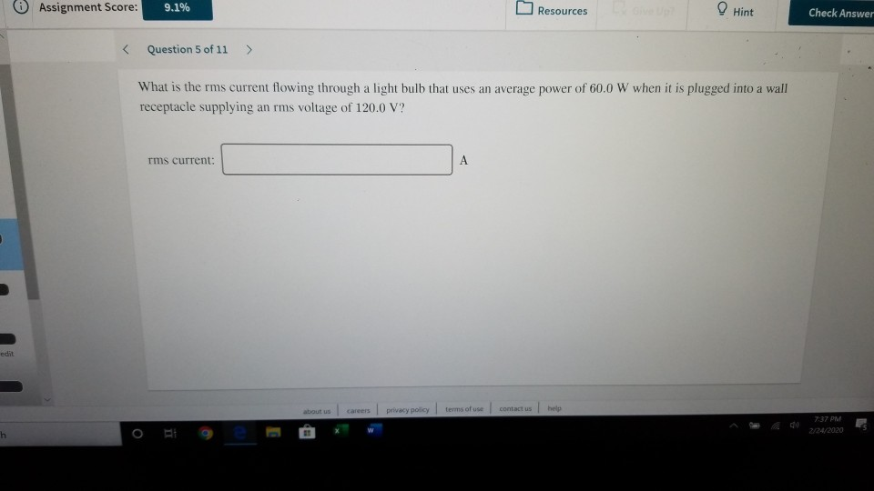 Solved 0 Assignment Score: 9.1% Resources Hint Check Answer | Chegg.com
