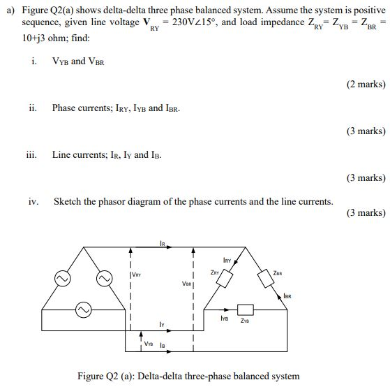 Solved a) Figure Q2(a) shows delta-delta three phase | Chegg.com