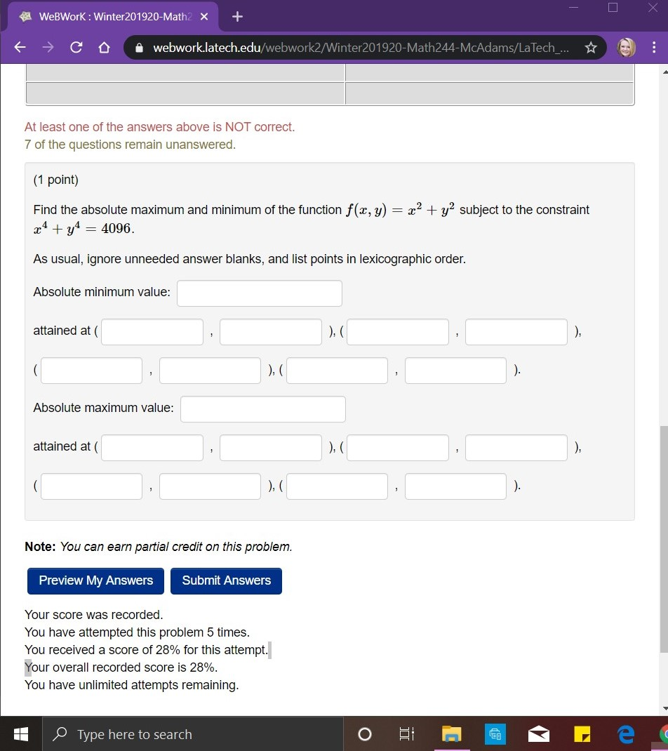 Solved - o x WebWork: Winter 201920-Math2 X + → C o | Chegg.com