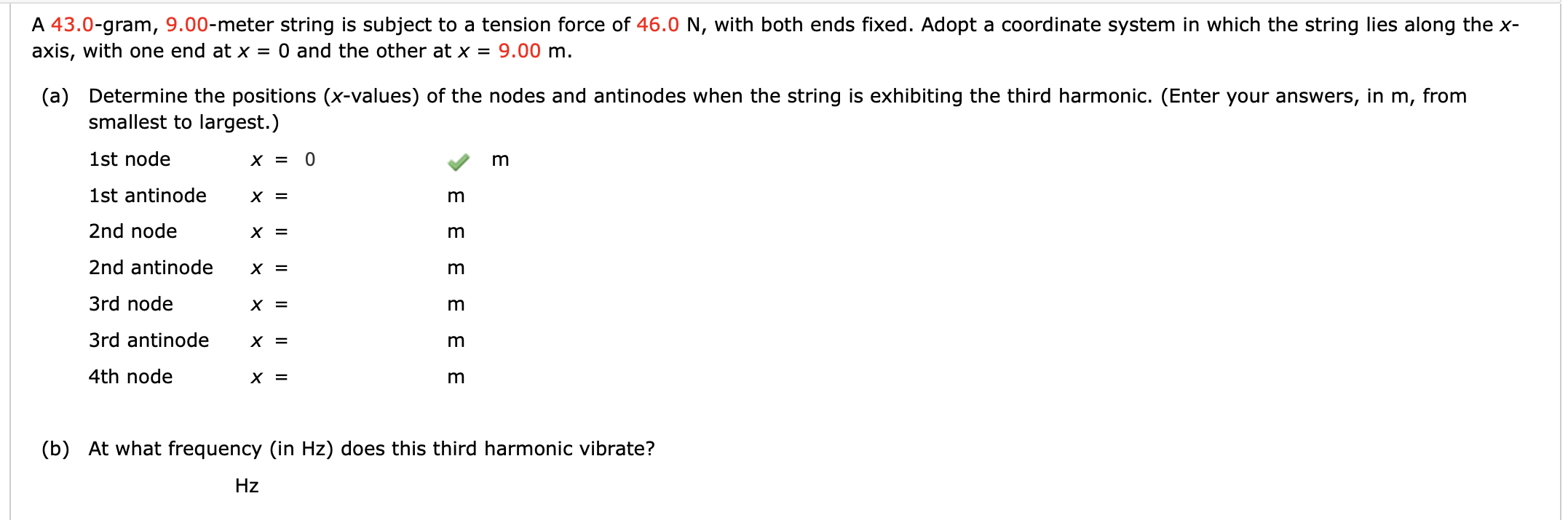 Solved A 43.0-gram, 9.00-meter string is subject to a | Chegg.com