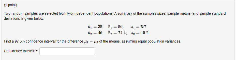 Solved Two random samples are selected from two independent | Chegg.com