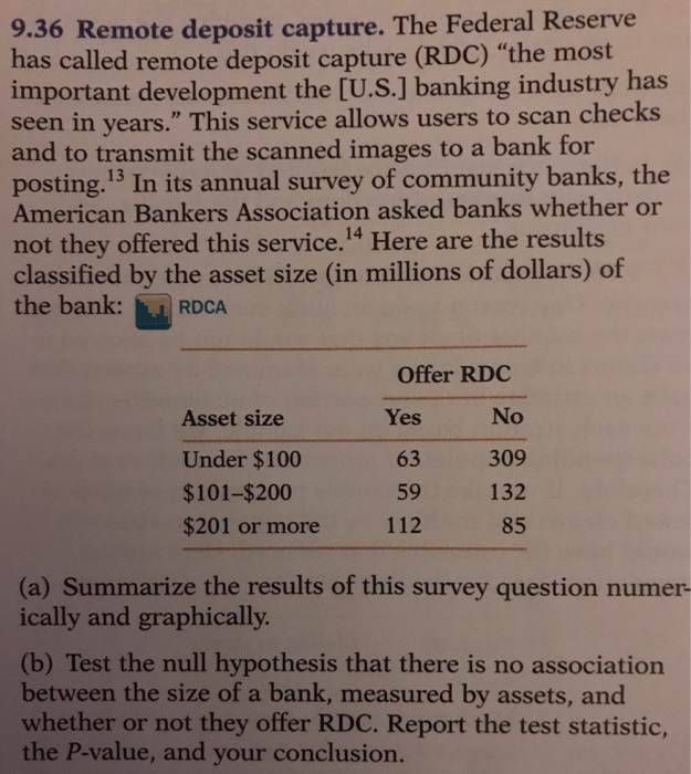 Solved 36 Remote deposit capture. The Federal Reserve has | Chegg.com