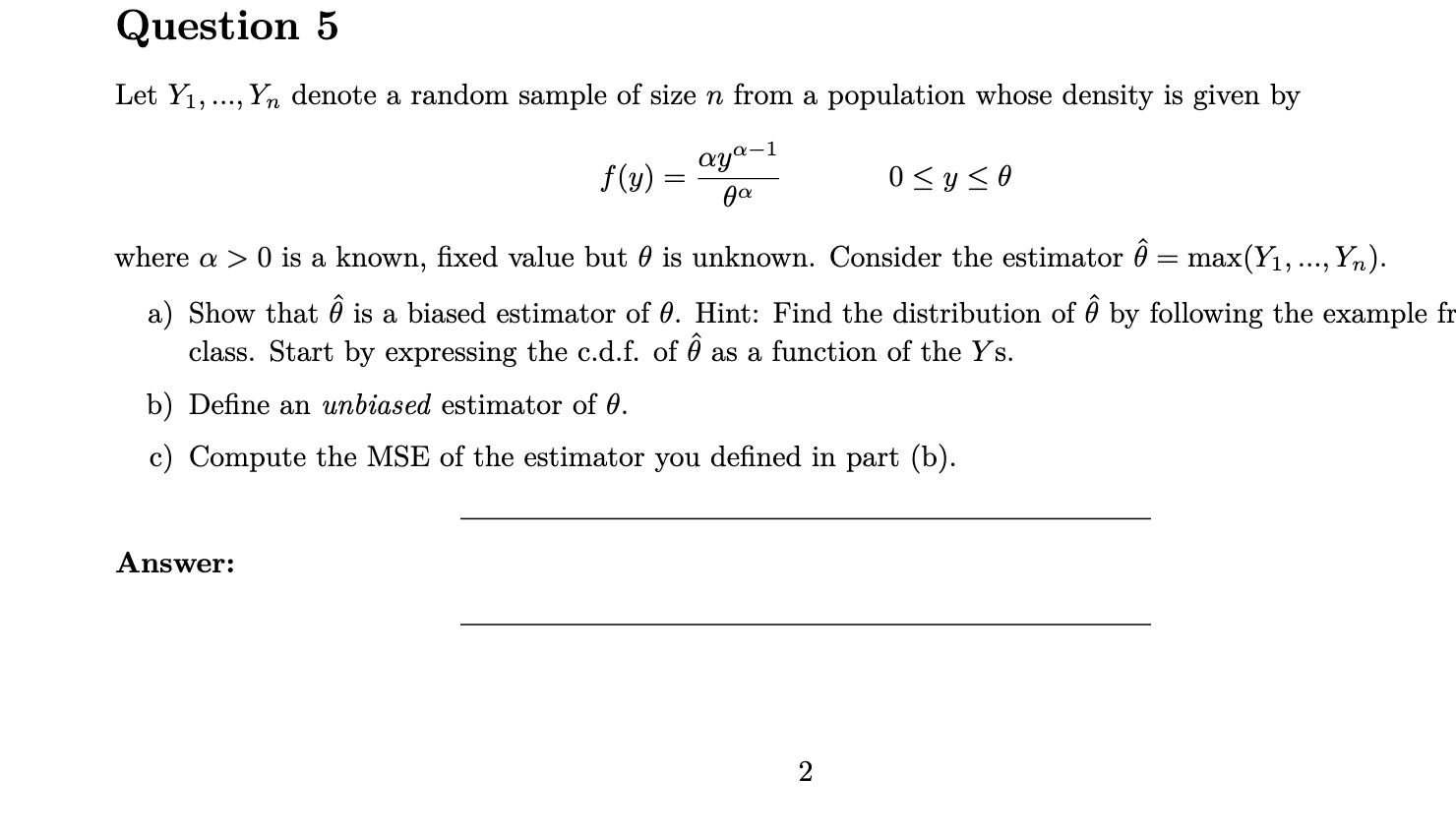 Solved Let Y1,…,Yn denote a random sample of size n from a | Chegg.com