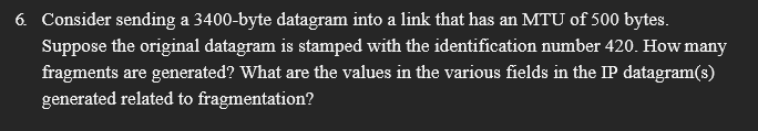 Solved Consider sending a 3400-byte datagram into a link | Chegg.com