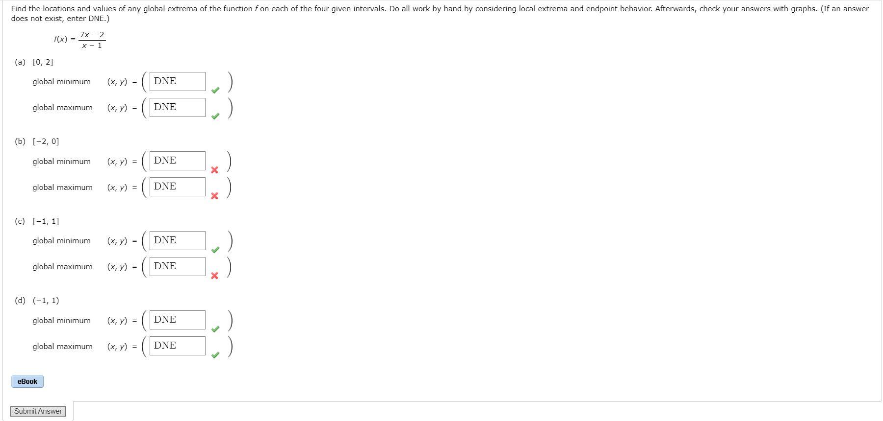 Solved Find the locations and values of any global extrema | Chegg.com