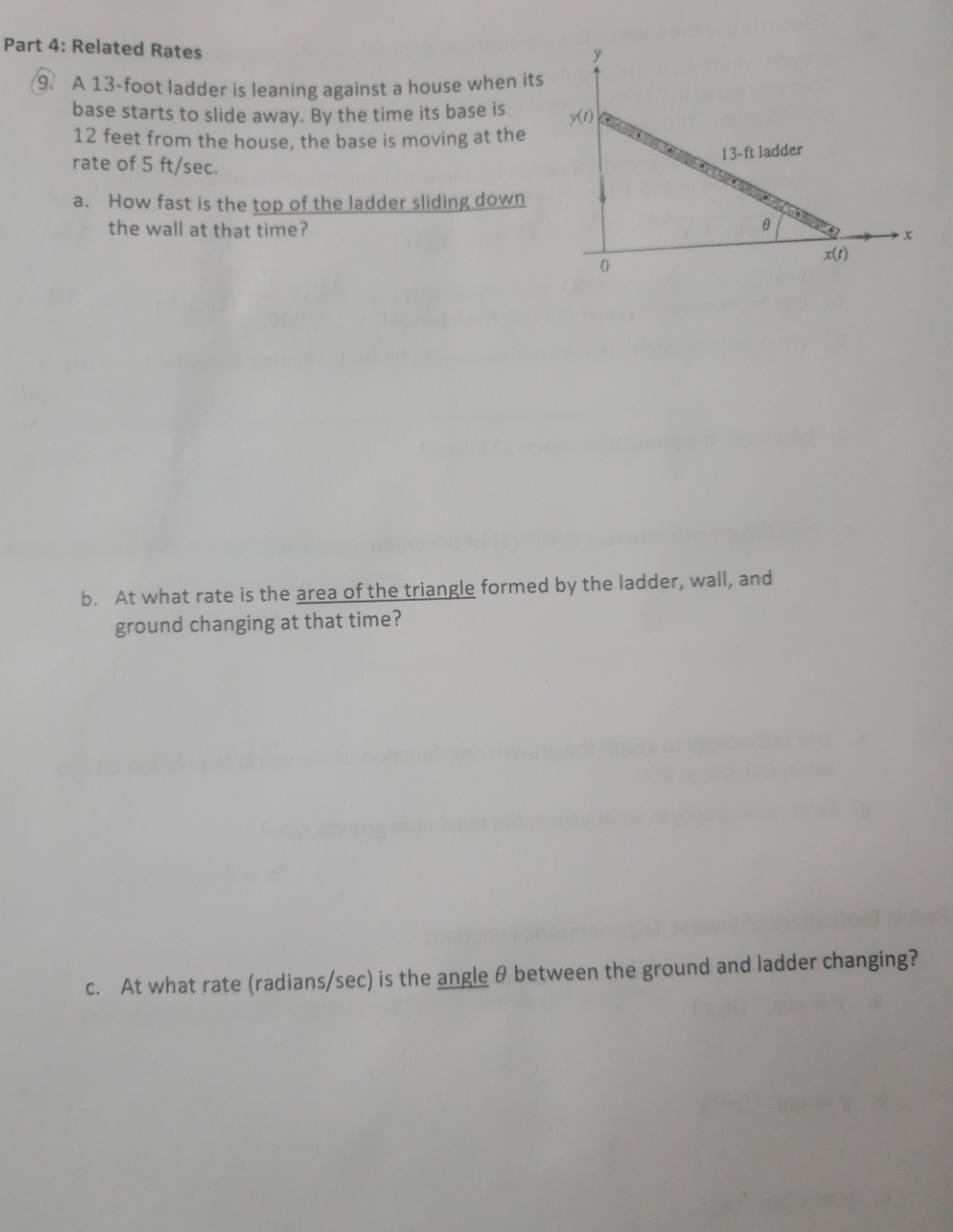 Solved art 4: Related Rates 9. A 13-foot ladder is leaning | Chegg.com