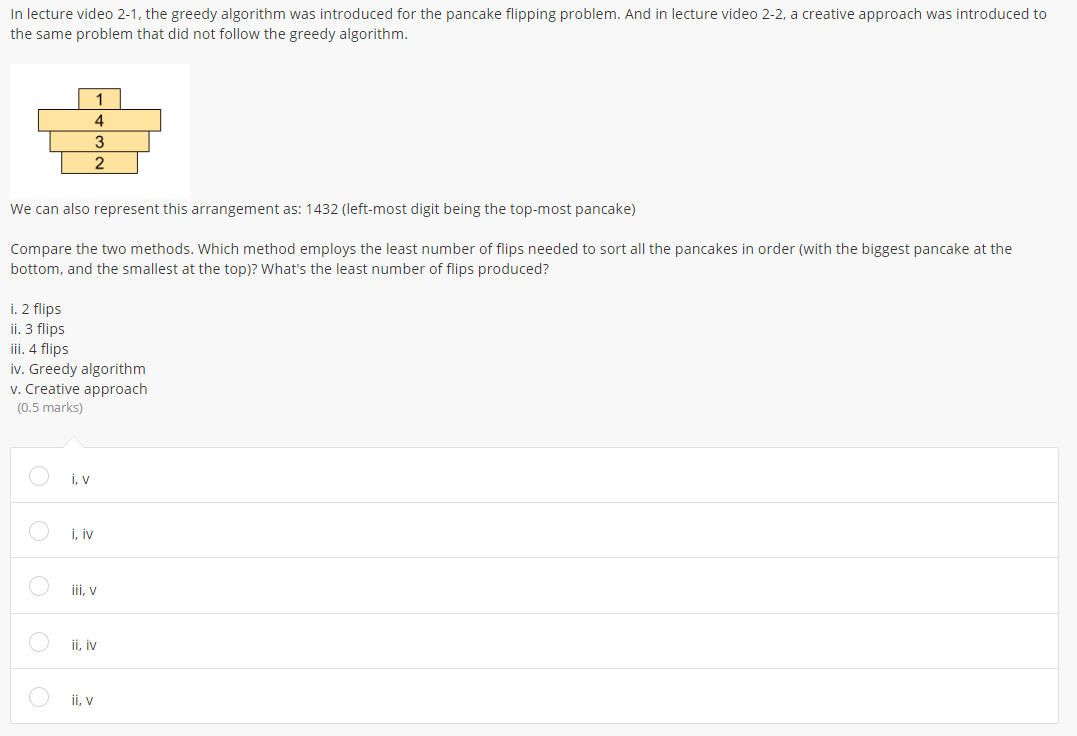 Solved 5. In lecture video 2-1, the greedy algorithm was | Chegg.com