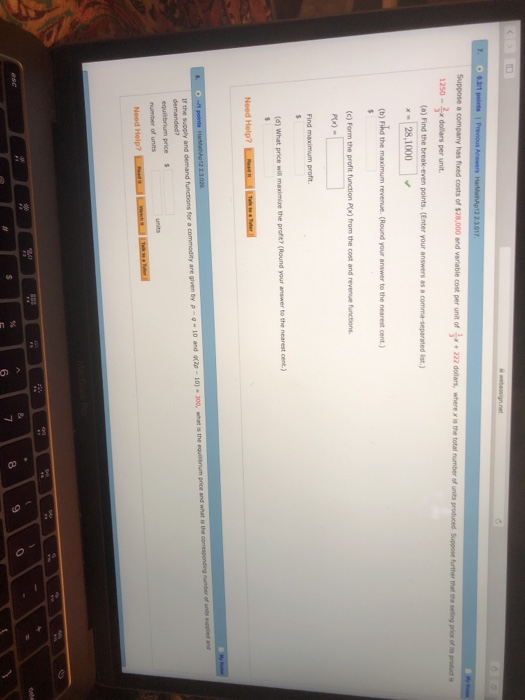 Solved 1250 (a) Find the break-even points. (Enter your | Chegg.com