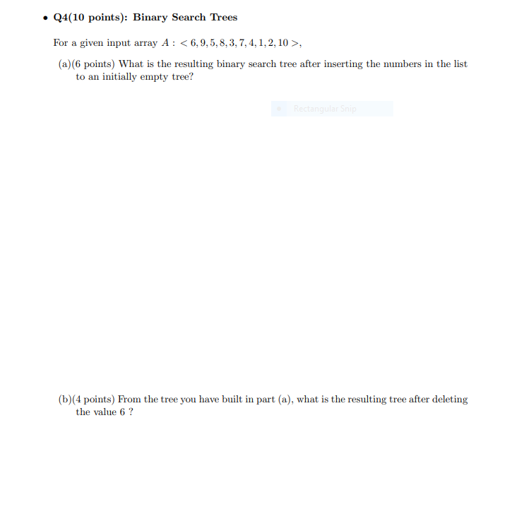 Solved • Q4(10 points): Binary Search Trees For a given | Chegg.com