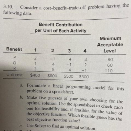 Solved 3.10. ﻿Consider a cost-benefit-trade-off problem | Chegg.com