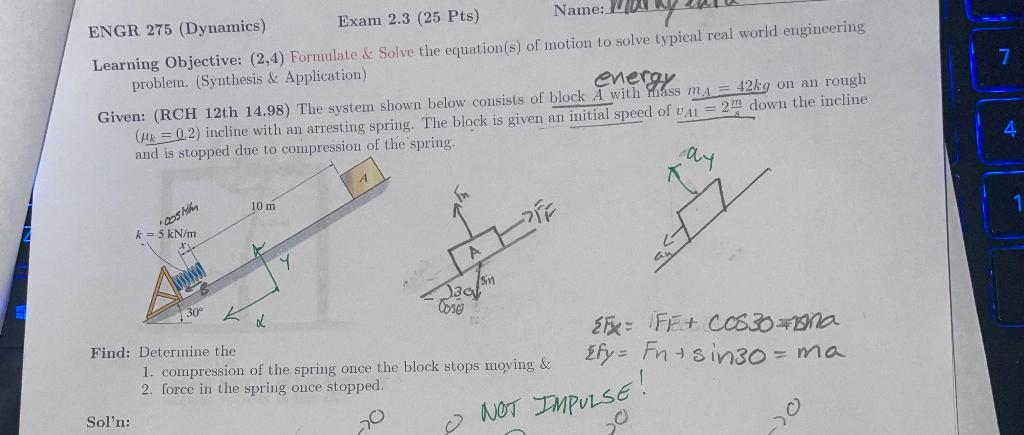 Solved ENGR 275 (Dynamics) Exam 2.3 (25 Pts) Name: 12 | Chegg.com