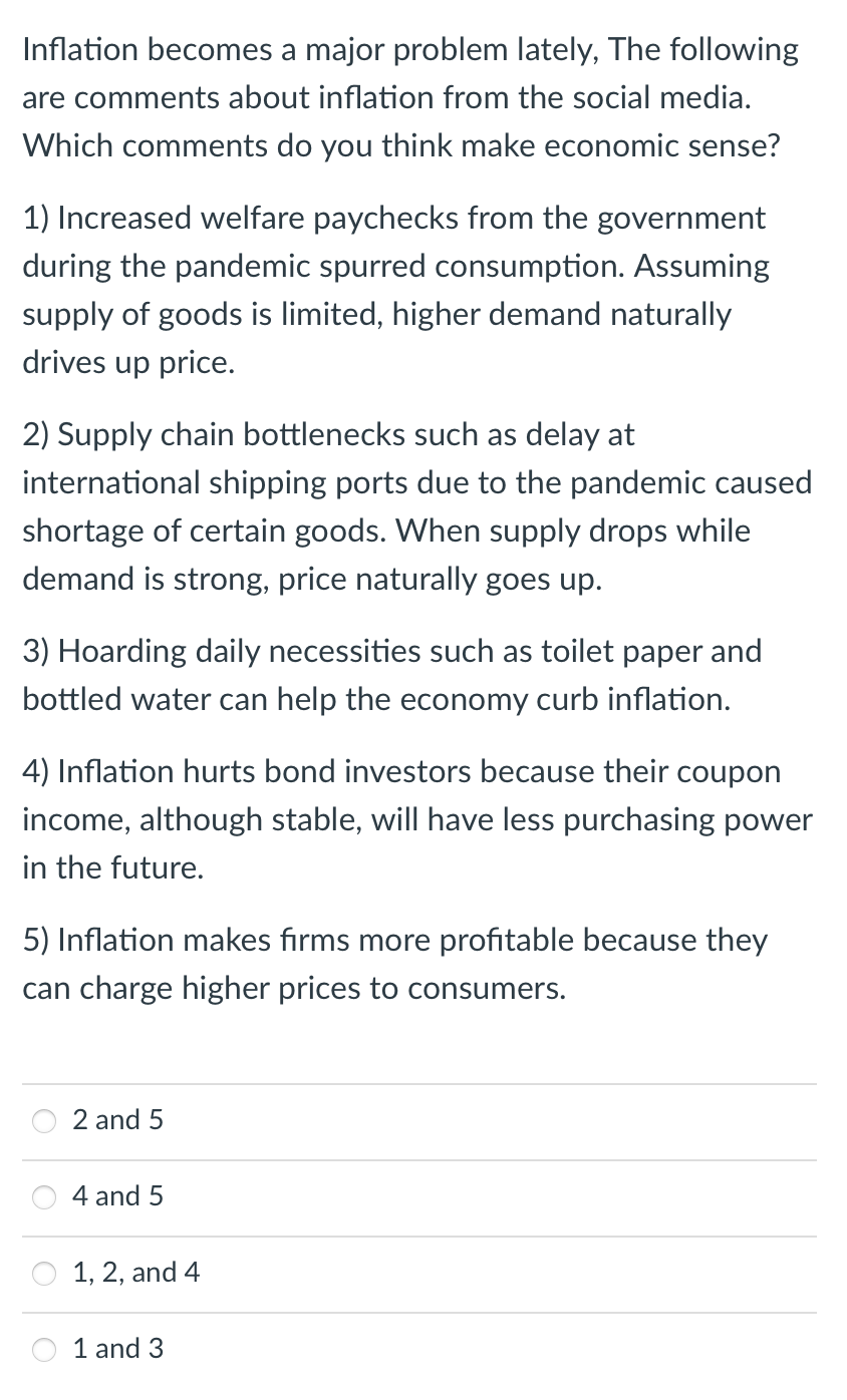 Solved Inflation becomes a major problem lately, The | Chegg.com