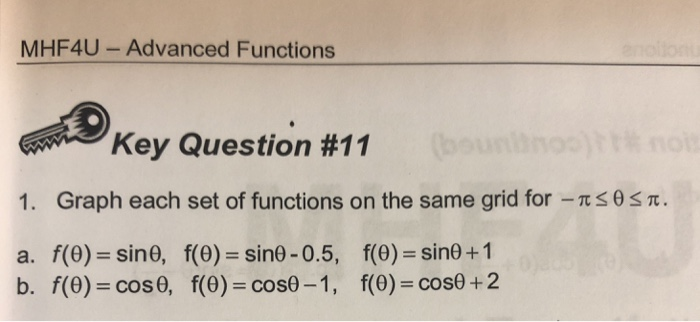 Solved MHF4U- Advanced Functions Key Question #11 1. Graph | Chegg.com