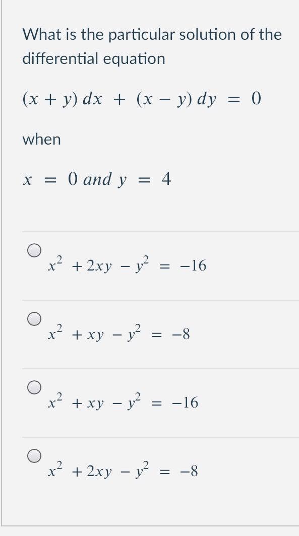 Solved What is the particular solution of the differential | Chegg.com