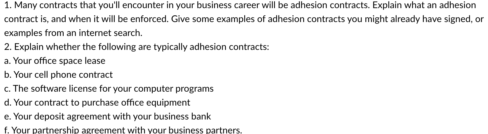 Solved 1. Many contracts that you'll encounter in your | Chegg.com