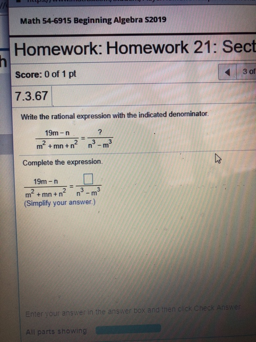 Solved Math 54-6915 Beginning Algebra S2019 Homework: | Chegg.com