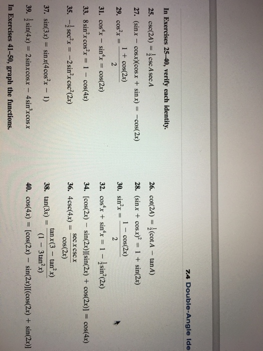 Solved 74 Double-Angle Ide In Exercises 25-40, verify each | Chegg.com