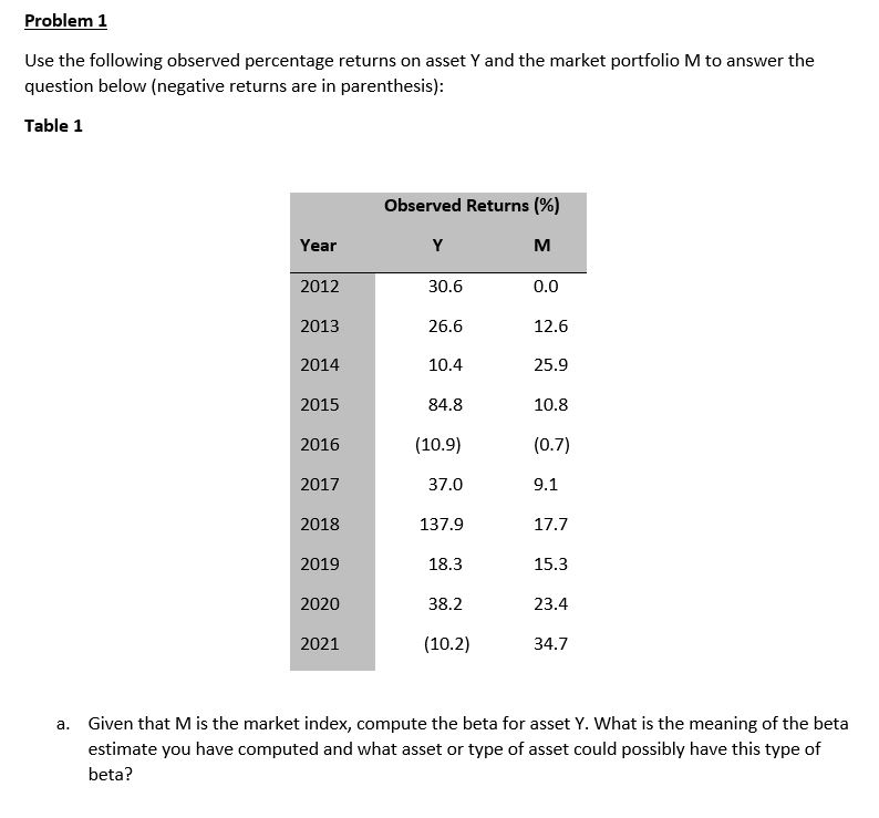 Solved Problem 1Use the following observed percentage | Chegg.com