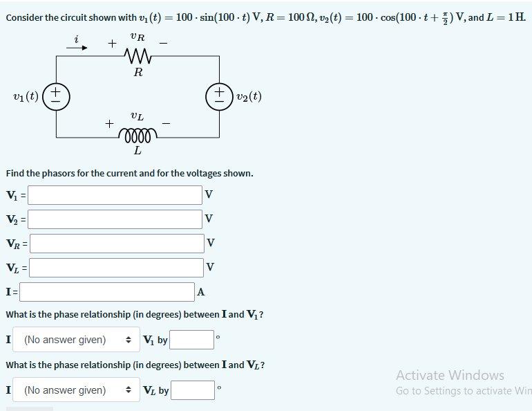 Solved = Consider the circuit shown with v2 (t) = 100 | Chegg.com