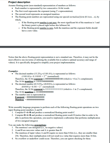 Solved Project description Assume floating point | Chegg.com