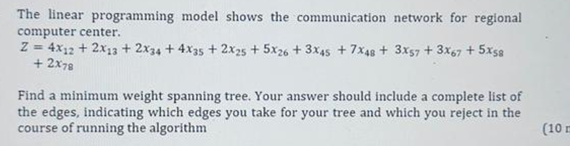 Solved The linear programming model shows the communication | Chegg.com