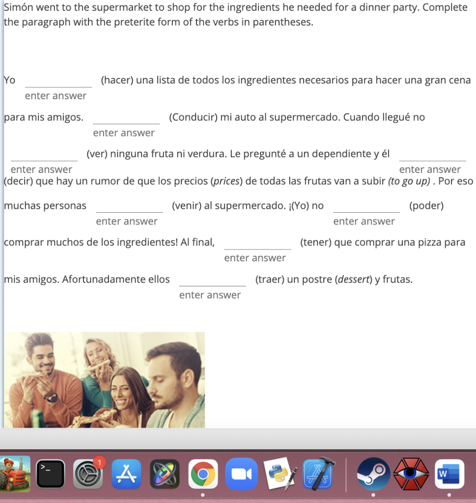 Simón went to the supermarket to shop for the | Chegg.com