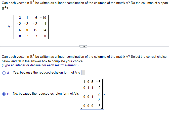 Solved Can each vector in R4 be written as a linear | Chegg.com