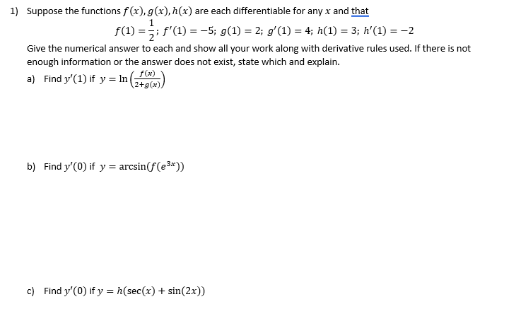 Solved 1) Suppose the functions f(x),g(x),h(x) are each | Chegg.com