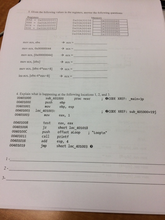 Solved 3. Given the following values in the registers, | Chegg.com