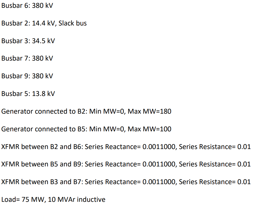 Busbar 6: 380 kV Busbar 2: 14.4 kV, Slack bus Busbar | Chegg.com