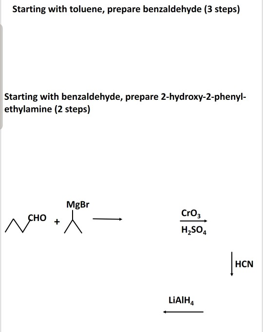Solved Starting with toluene, prepare benzaldehyde (3 steps) | Chegg.com