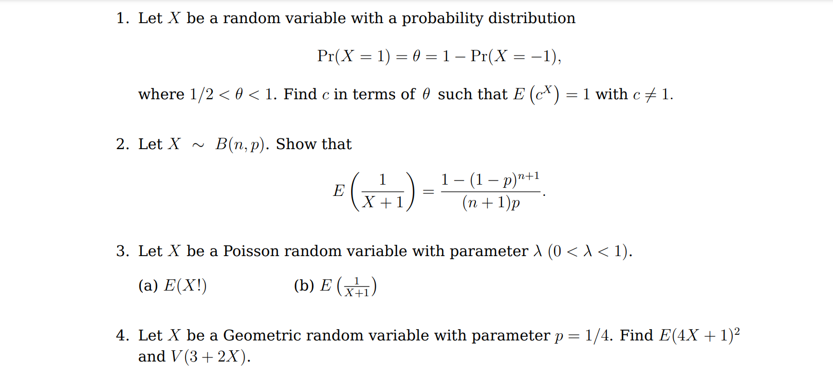 Solved 1. Let X be a random variable with a probability | Chegg.com