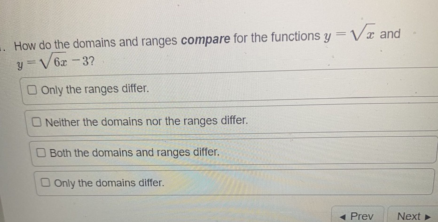 Solved How do the domains and ranges compare for the | Chegg.com