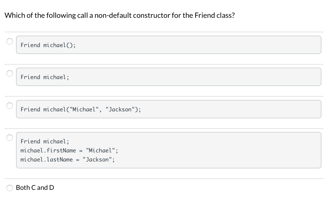 Solved Which of the following call a non-default constructor | Chegg.com