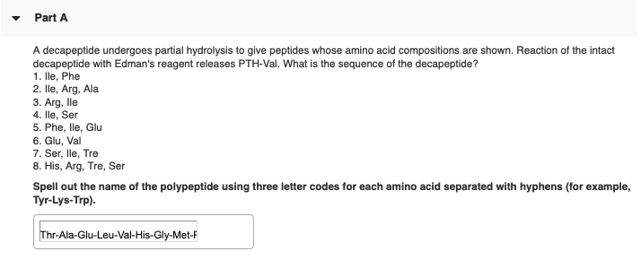 Solved Part A A decapeptide undergoes partial hydrolysis to | Chegg.com