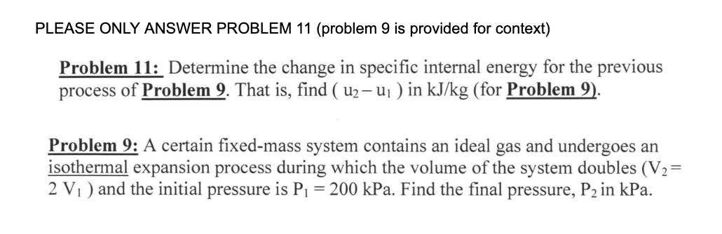 Solved PLEASE ONLY ANSWER PROBLEM 11 (problem 9 ﻿is provided | Chegg.com