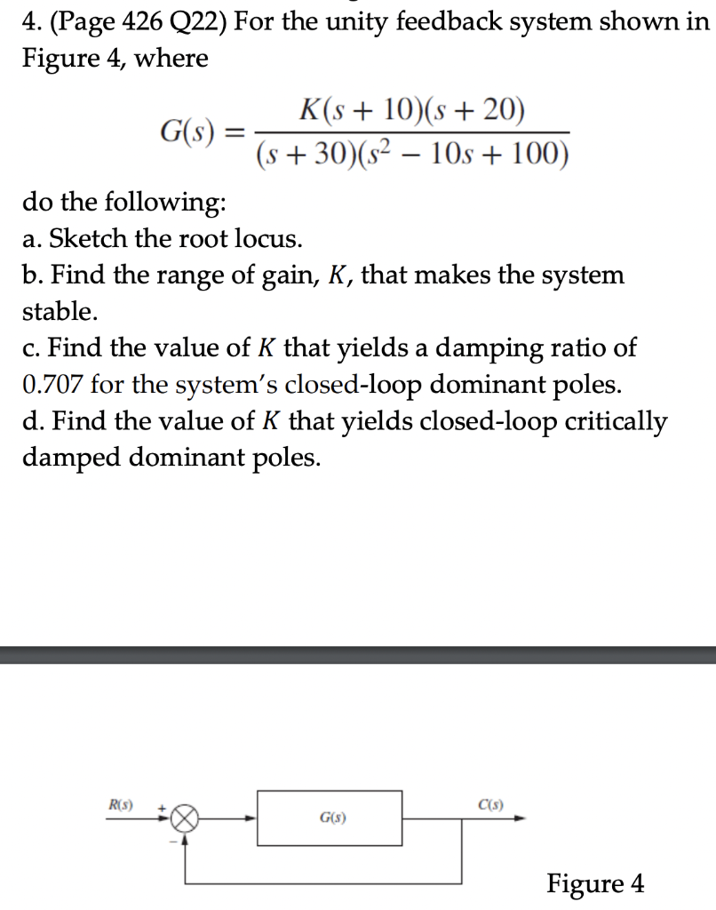 Solved 4. (Page 426 Q22) For the unity feedback system shown | Chegg.com