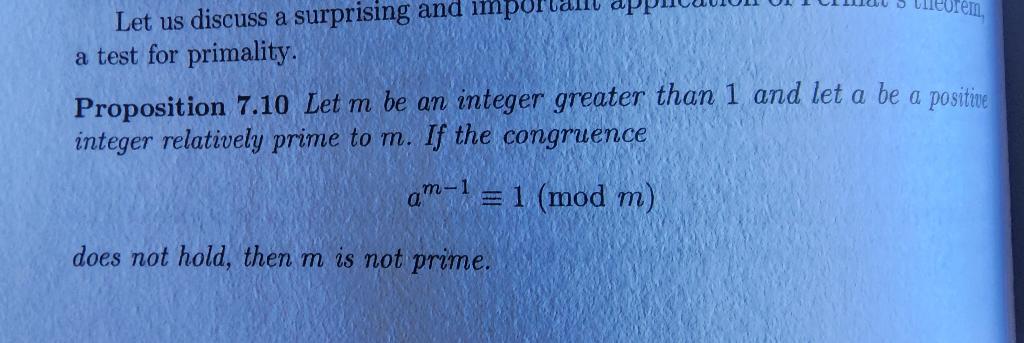 Solved a test for primality. Proposition 7.10 Let m be an | Chegg.com