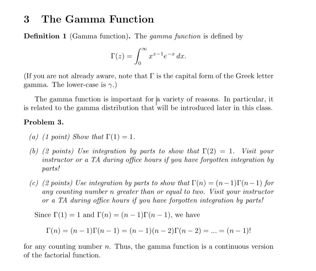 Solved 3 The Gamma Function Definition 1 (Gamma function). | Chegg.com