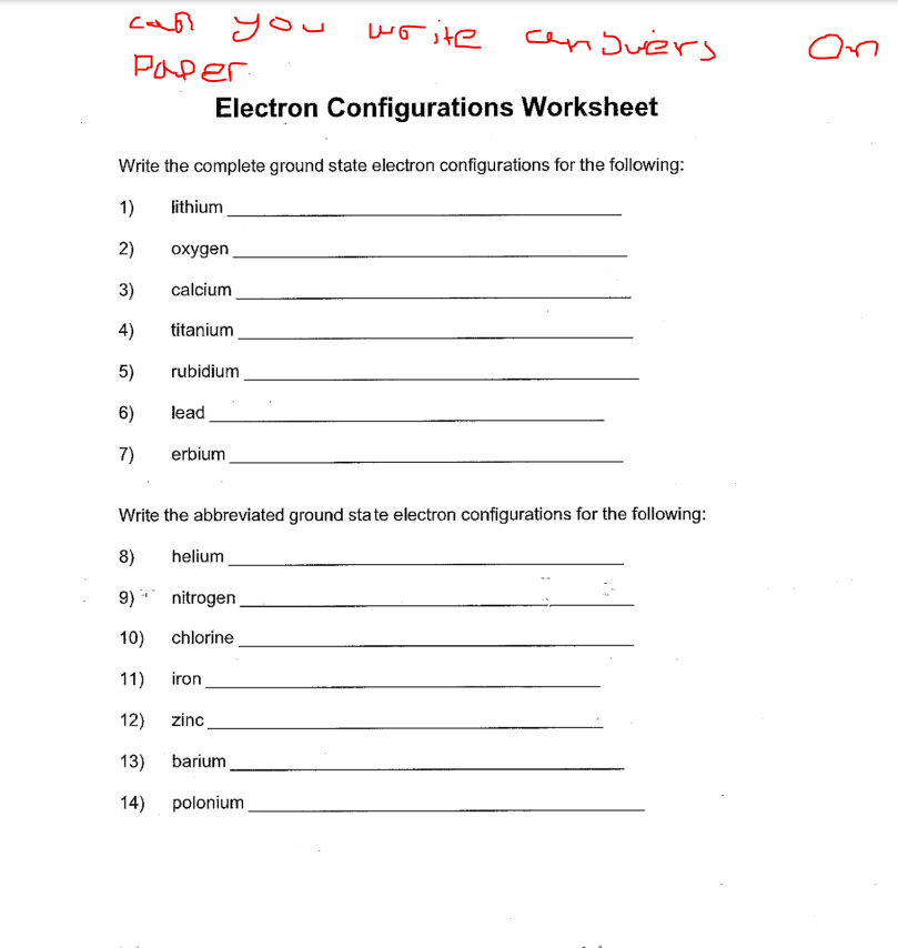 Electron Configuration Worksheet