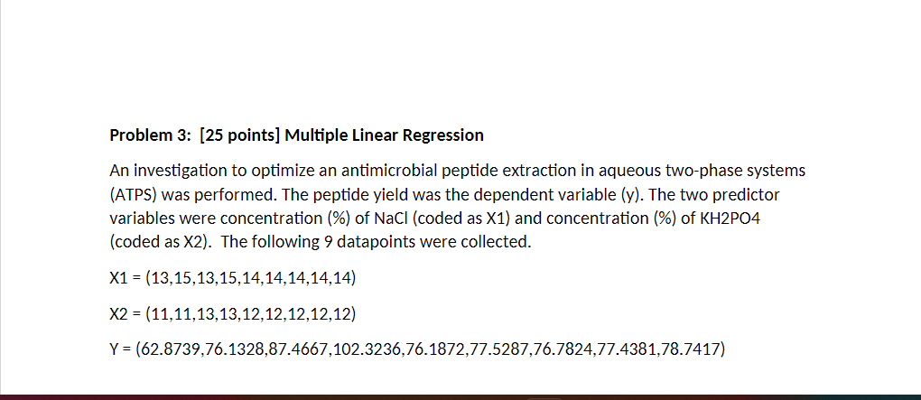 Problem 3: [25 points] Multiple Linear Regression An | Chegg.com