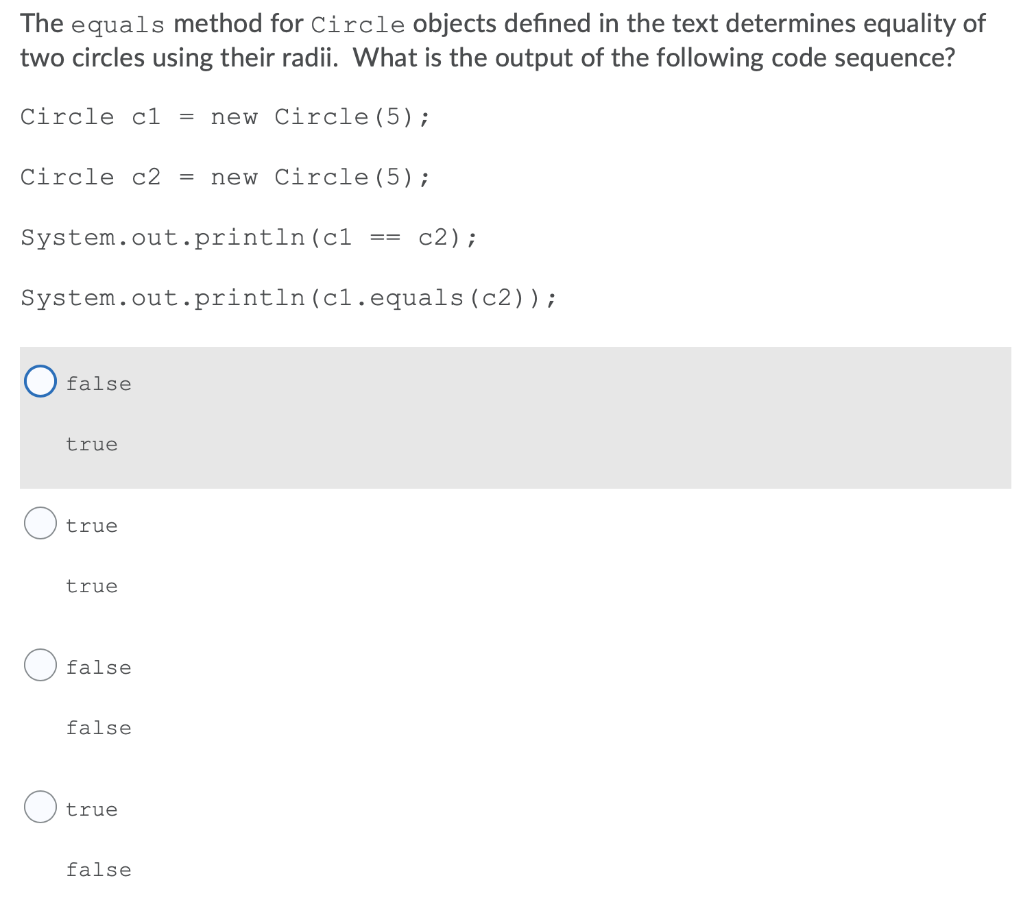 Solved The equals method for Circle objects defined in the | Chegg.com
