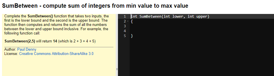 Solved SumBetween - compute sum of integers from min value | Chegg.com