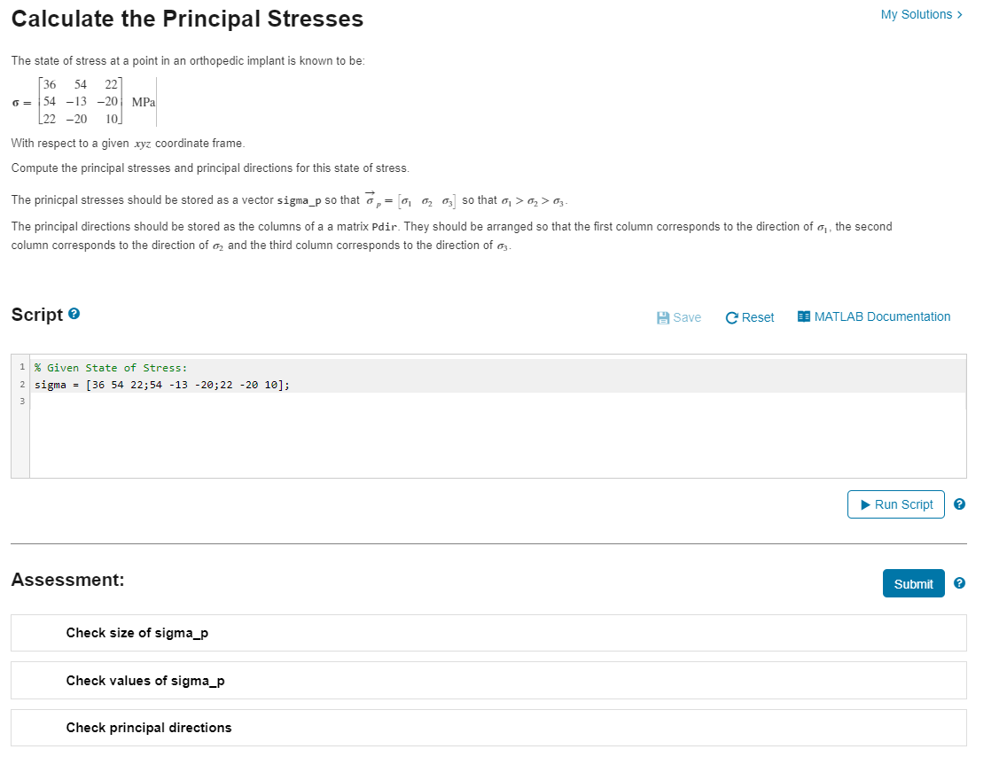 Calculate the Principal Stresses My Solutions > The | Chegg.com