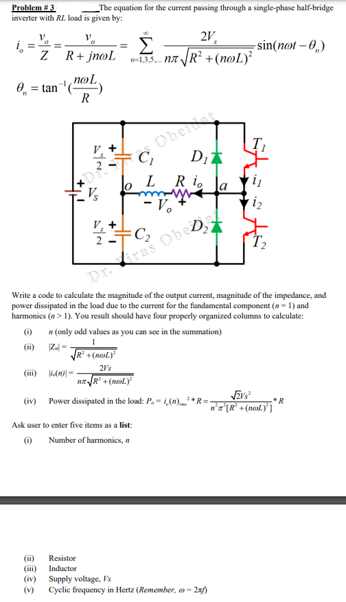Problem #3 _The equation for the current passing | Chegg.com