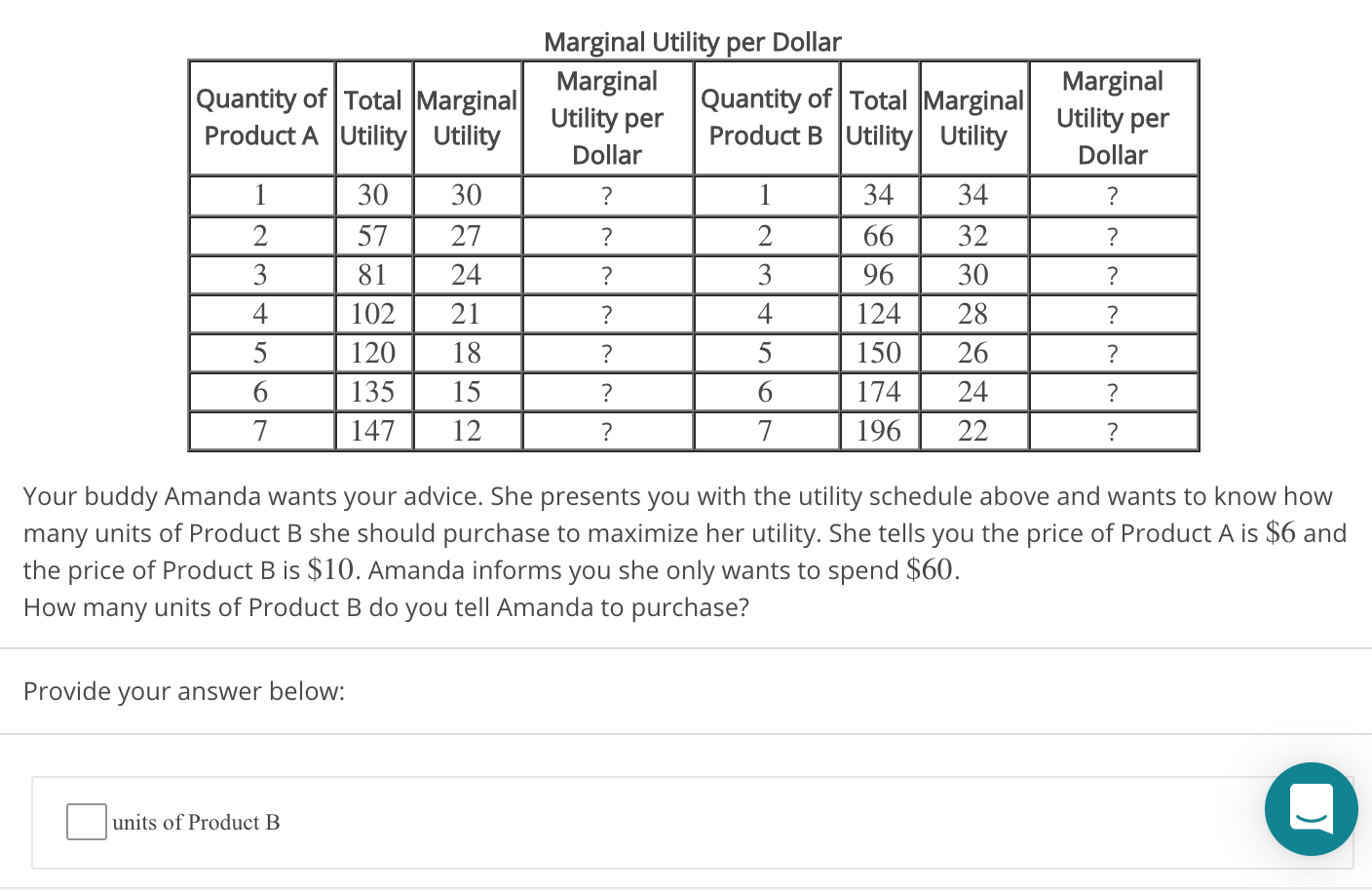 Solved Quantity of Total Marginal Product A Utility Utility | Chegg.com