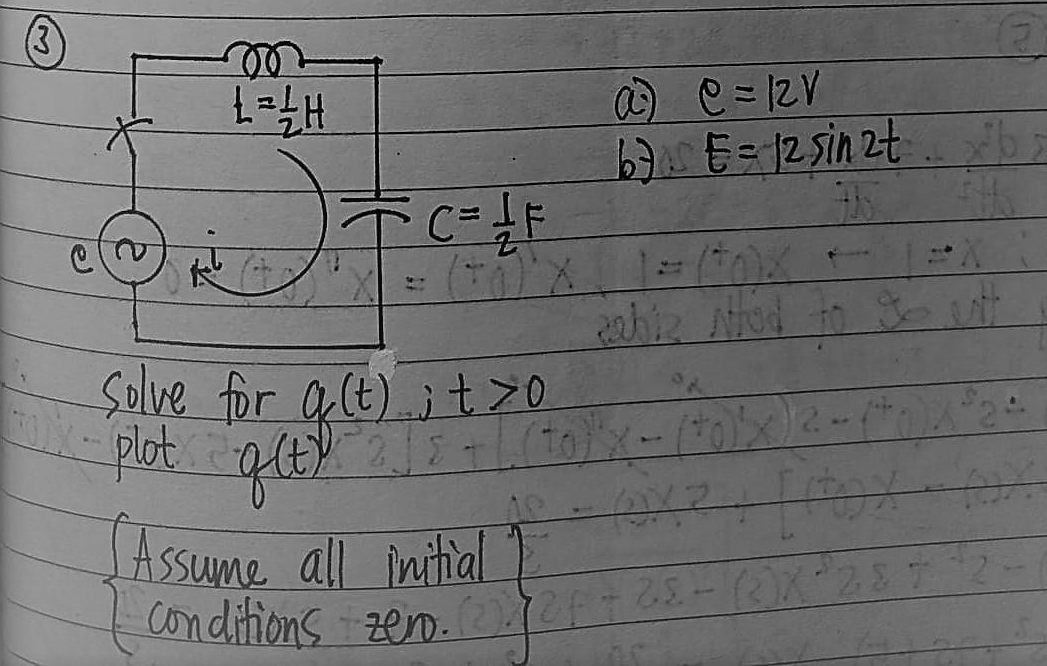 Solved a) e=12 V b) E=12sin2t Solve for g(t);t>0 plot g(t) { | Chegg.com